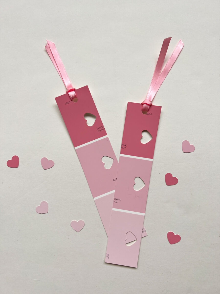 Easy DIY Paint Chip Bookmark for Valentines Day - Building Bluebird